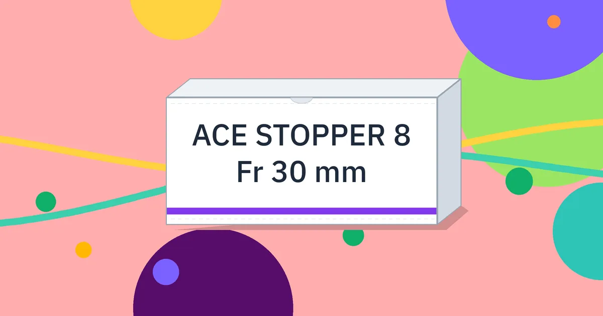 Symbolbild: Packung mit der Aufschrift ACE STOPPER 8 Fr 30 mm (PZN 15869732) – Verfügbarkeit und Bezug in Apotheken in Frankfurt am Main