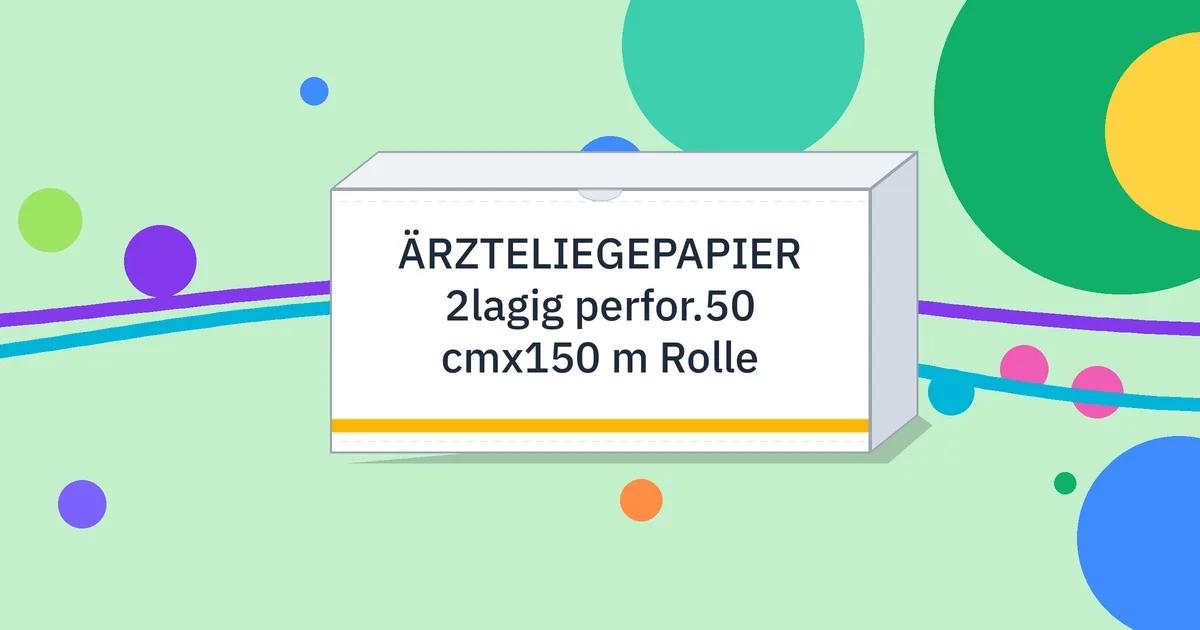 Symbolbild: Packung mit der Aufschrift ÄRZTELIEGEPAPIER 2lagig perfor.50 cmx150 m Rolle (PZN 03935091) – Verfügbarkeit und Bezug in Apotheken in Frankfurt am Main