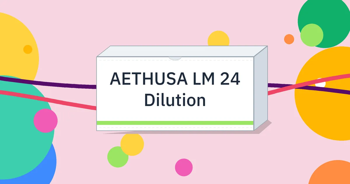 Symbolbild: Packung mit der Aufschrift AETHUSA LM 24 Dilution (PZN 12755979) – Verfügbarkeit und Bezug in Apotheken in Frankfurt am Main