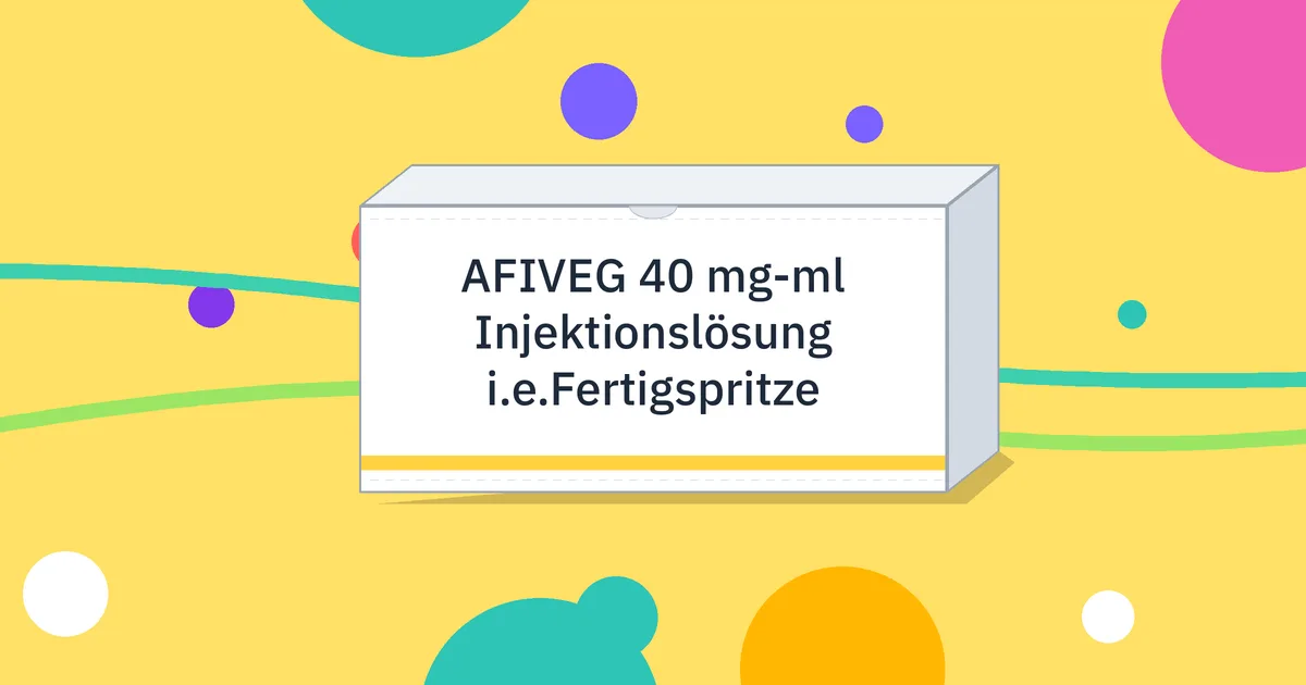 Symbolbild: Packung mit der Aufschrift AFIVEG 40 mg-ml Injektionslösung i.e.Fertigspritze (PZN 19694494) – Verfügbarkeit und Bezug in Apotheken in Frankfurt am Main