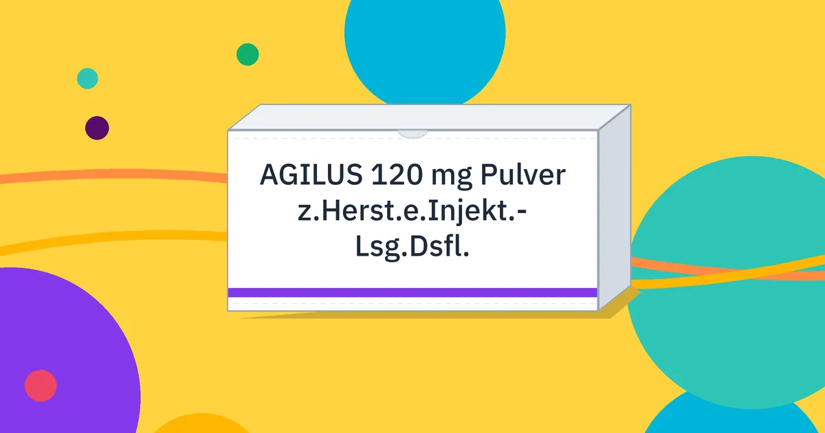 Symbolbild: Packung mit der Aufschrift AGILUS 120 mg Pulver z.Herst.e.Injekt.-Lsg.Dsfl. (PZN 19180163) – Verfügbarkeit und Bezug in Apotheken in Frankfurt am Main
