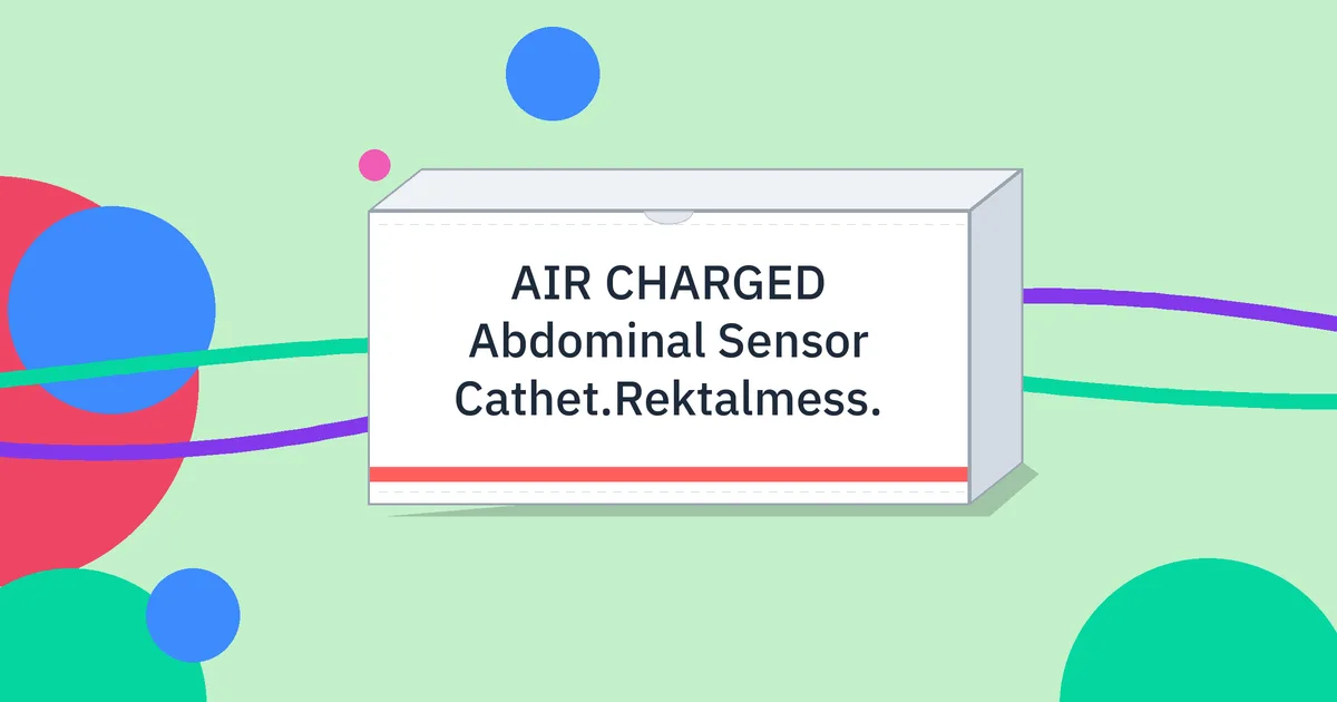 Symbolbild: Packung mit der Aufschrift AIR CHARGED Abdominal Sensor Cathet.Rektalmess. (PZN 01412414) – Verfügbarkeit und Bezug in Apotheken in Frankfurt am Main