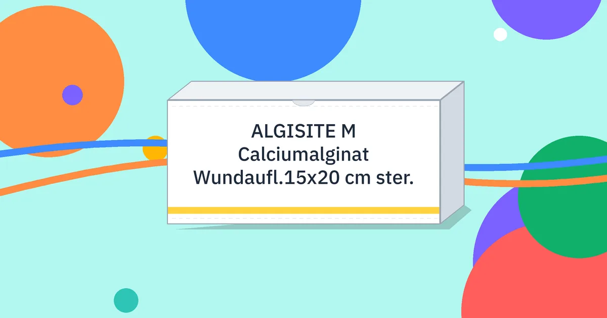 Symbolbild: Packung mit der Aufschrift ALGISITE M Calciumalginat Wundaufl.15x20 cm ster. (PZN 03305993) – Verfügbarkeit und Bezug in Apotheken in Frankfurt am Main