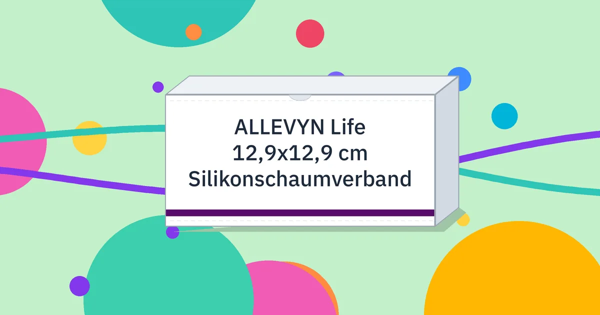 Symbolbild: Packung mit der Aufschrift ALLEVYN Life 12,9x12,9 cm Silikonschaumverband (PZN 03725844) – Verfügbarkeit und Bezug in Apotheken in Frankfurt am Main