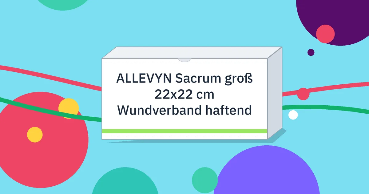 Symbolbild: Packung mit der Aufschrift ALLEVYN Sacrum groß 22x22 cm Wundverband haftend (PZN 15320503) – Verfügbarkeit und Bezug in Apotheken in Frankfurt am Main