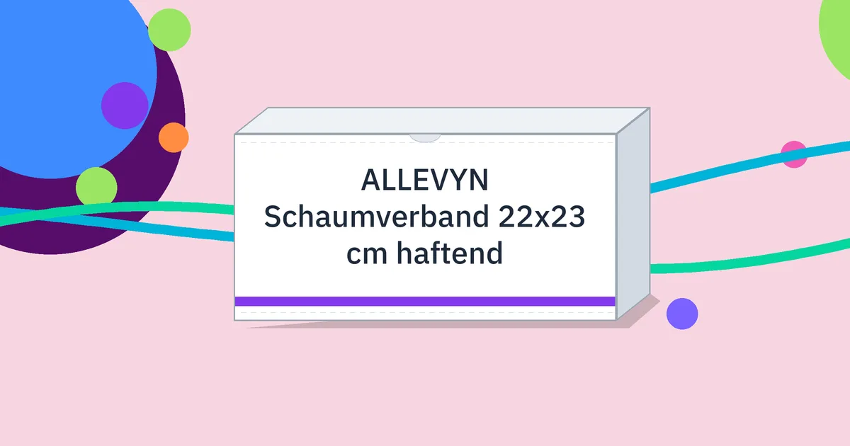 Symbolbild: Packung mit der Aufschrift ALLEVYN Schaumverband 22x23 cm haftend (PZN 02177180) – Verfügbarkeit und Bezug in Apotheken in Frankfurt am Main