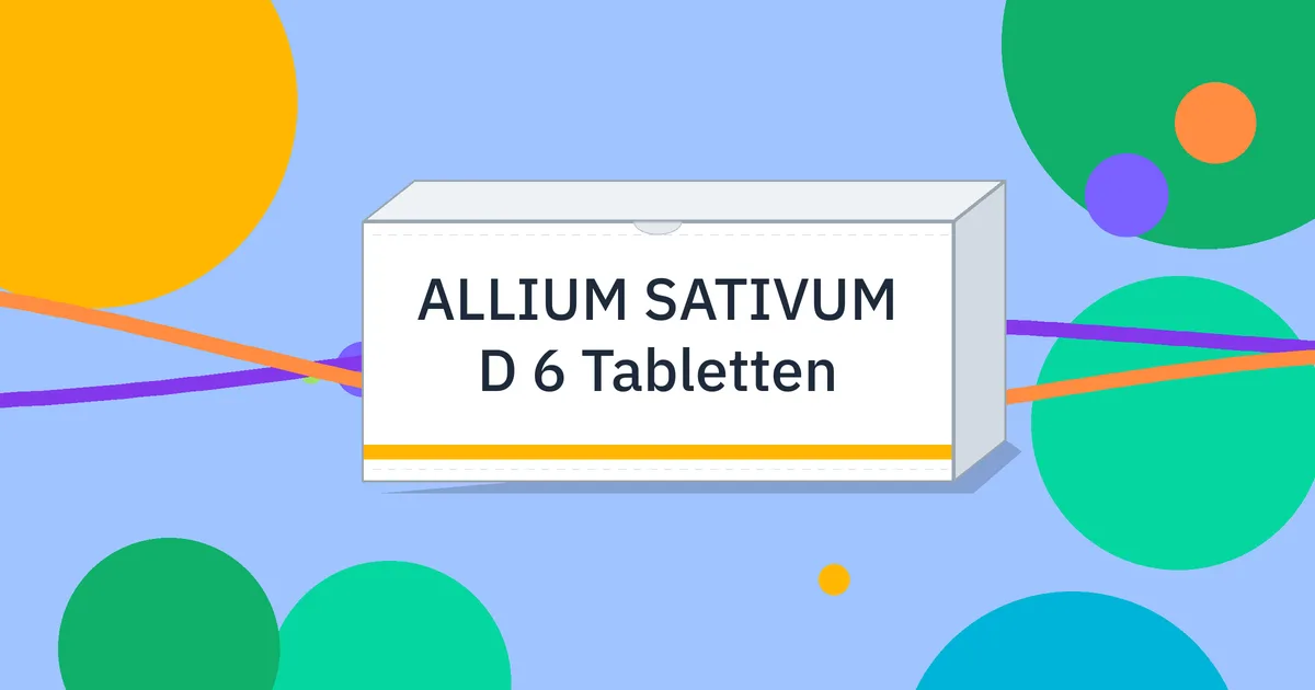 Symbolbild: Packung mit der Aufschrift ALLIUM SATIVUM D 6 Tabletten (PZN 02624696) – Verfügbarkeit und Bezug in Apotheken in Frankfurt am Main