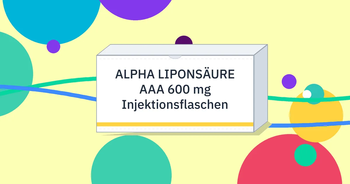 Symbolbild: Packung mit der Aufschrift ALPHA LIPONSÄURE AAA 600 mg Injektionsflaschen (PZN 04080585) – Verfügbarkeit und Bezug in Apotheken in Frankfurt am Main