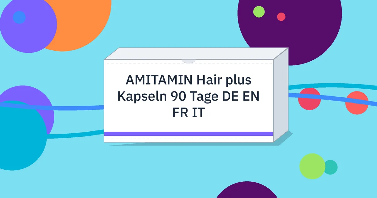 Symbolbild: Packung mit der Aufschrift AMITAMIN Hair plus Kapseln 90 Tage DE EN FR IT (PZN 18361359) – Verfügbarkeit und Bezug in Apotheken in Frankfurt am Main