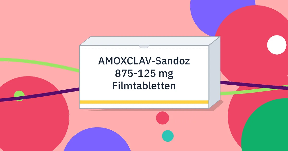 Symbolbild: Packung mit der Aufschrift AMOXCLAV-Sandoz 875-125 mg Filmtabletten (PZN 06067063) – Verfügbarkeit und Bezug in Apotheken in Frankfurt am Main