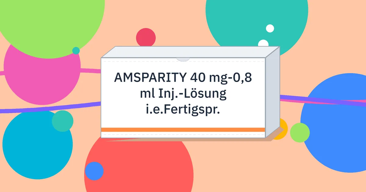 Symbolbild: Packung mit der Aufschrift AMSPARITY 40 mg-0,8 ml Inj.-Lösung i.e.Fertigspr. (PZN 19518171) – Verfügbarkeit und Bezug in Apotheken in Frankfurt am Main