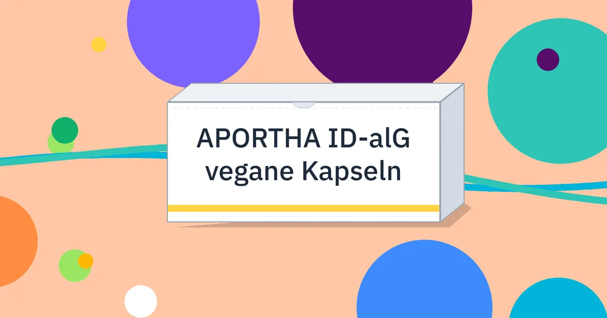 Symbolbild: Packung mit der Aufschrift APORTHA ID-alG vegane Kapseln (PZN 19192700) – Verfügbarkeit und Bezug in Apotheken in Frankfurt am Main