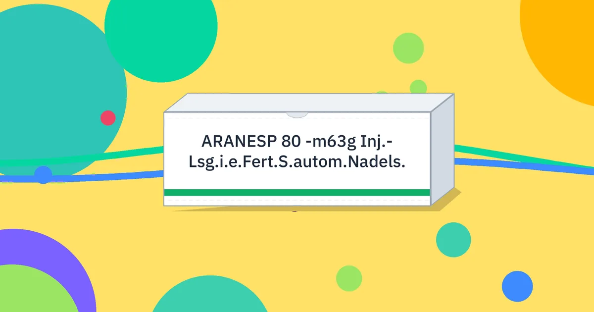 Symbolbild: Packung mit der Aufschrift ARANESP 80 -m63g Inj.-Lsg.i.e.Fert.S.autom.Nadels. (PZN 19843468) – Verfügbarkeit und Bezug in Apotheken in Frankfurt am Main