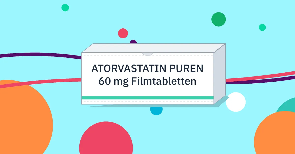 Symbolbild: Packung mit der Aufschrift ATORVASTATIN PUREN 60 mg Filmtabletten (PZN 13878247) – Verfügbarkeit und Bezug in Apotheken in Frankfurt am Main