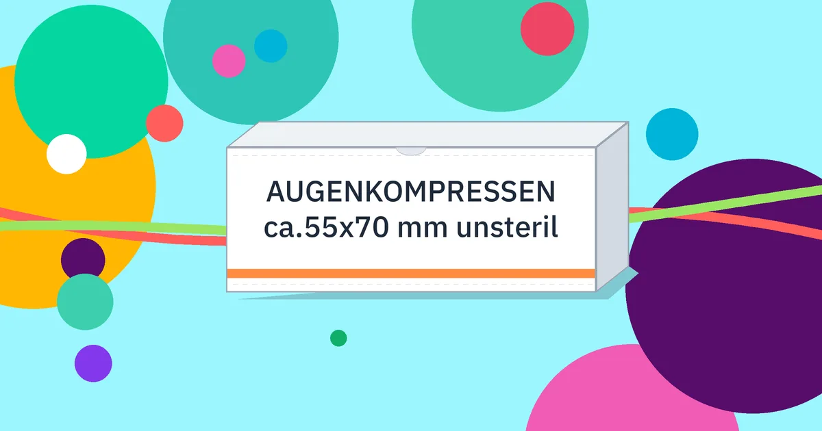 Symbolbild: Packung mit der Aufschrift AUGENKOMPRESSEN ca.55x70 mm unsteril (PZN 17926411) – Verfügbarkeit und Bezug in Apotheken in Frankfurt am Main