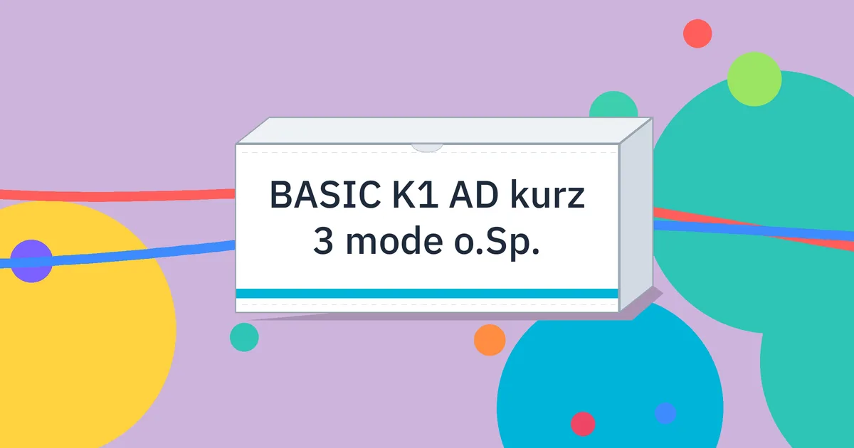 Symbolbild: Packung mit der Aufschrift BASIC K1 AD kurz 3 mode o.Sp. (PZN 20258031) – Verfügbarkeit und Bezug in Apotheken in Frankfurt am Main