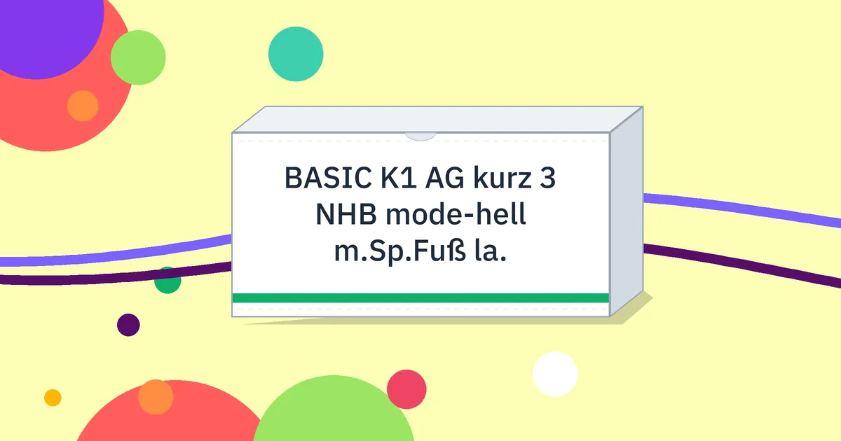 Symbolbild: Packung mit der Aufschrift BASIC K1 AG kurz 3 NHB mode-hell m.Sp.Fuß la. (PZN 20260536) – Verfügbarkeit und Bezug in Apotheken in Frankfurt am Main