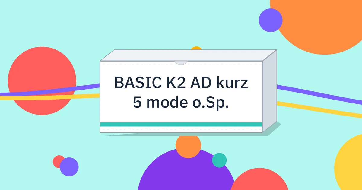 Symbolbild: Packung mit der Aufschrift BASIC K2 AD kurz 5 mode o.Sp. (PZN 20265485) – Verfügbarkeit und Bezug in Apotheken in Frankfurt am Main