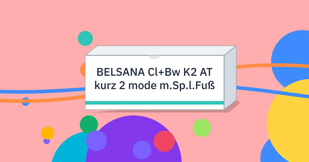 Symbolbild: Packung mit der Aufschrift BELSANA Cl+Bw K2 AT kurz 2 mode m.Sp.l.Fuß (PZN 12249383) – Verfügbarkeit und Bezug in Apotheken in Frankfurt am Main