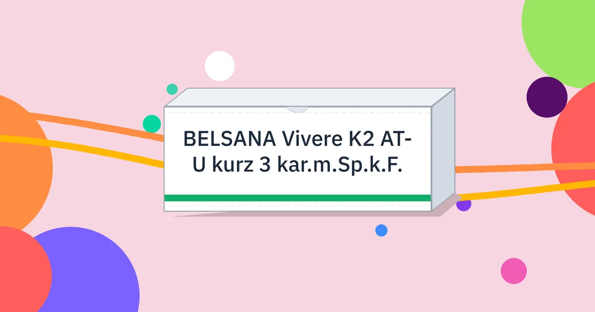 Symbolbild: Packung mit der Aufschrift BELSANA Vivere K2 AT-U kurz 3 kar.m.Sp.k.F. (PZN 08537900) – Verfügbarkeit und Bezug in Apotheken in Frankfurt am Main