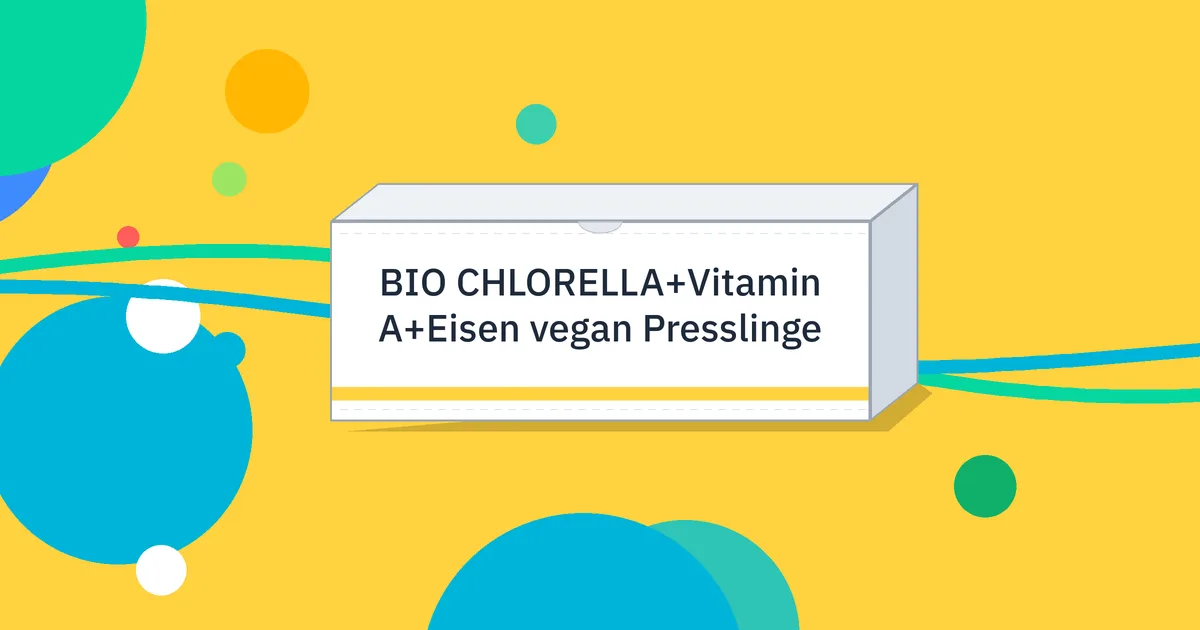 Symbolbild: Packung mit der Aufschrift BIO CHLORELLA+Vitamin A+Eisen vegan Presslinge (PZN 15247522) – Verfügbarkeit und Bezug in Apotheken in Frankfurt am Main