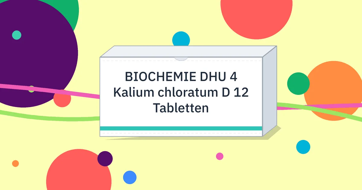 Symbolbild: Packung mit der Aufschrift BIOCHEMIE DHU 4 Kalium chloratum D 12 Tabletten (PZN 18182585) – Verfügbarkeit und Bezug in Apotheken in Frankfurt am Main