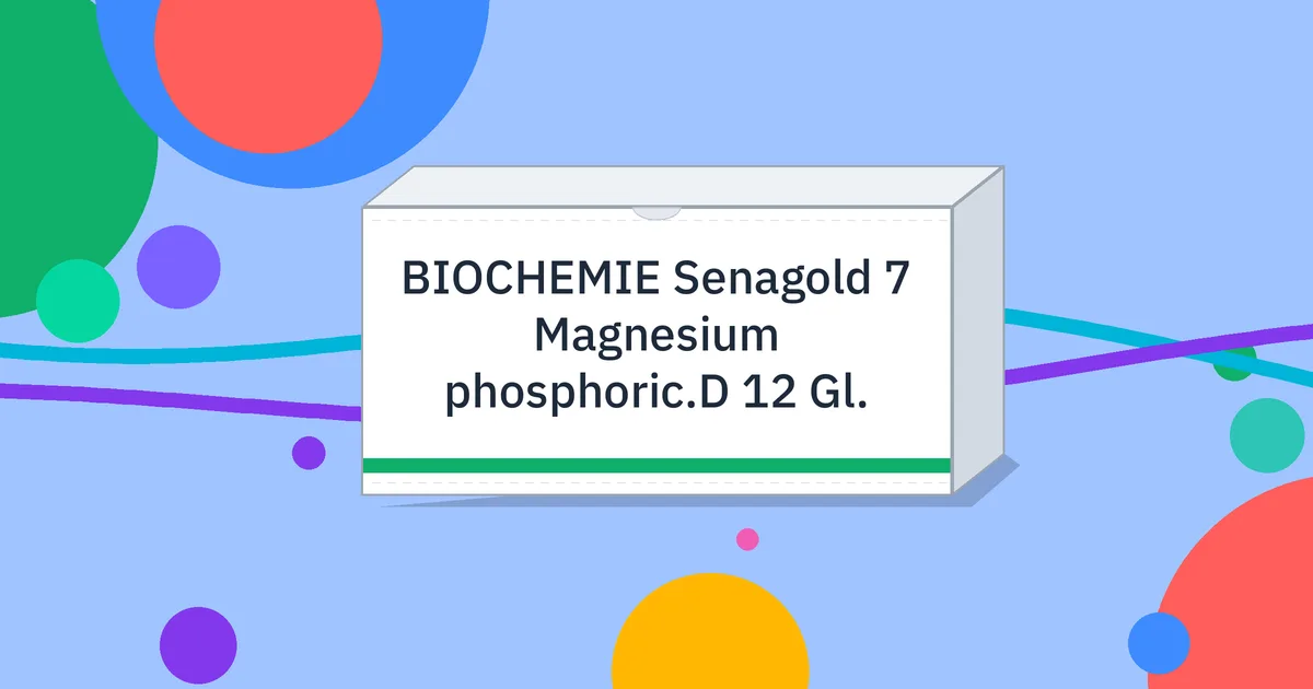 Symbolbild: Packung mit der Aufschrift BIOCHEMIE Senagold 7 Magnesium phosphoric.D 12 Gl. (PZN 09214903) – Verfügbarkeit und Bezug in Apotheken in Frankfurt am Main