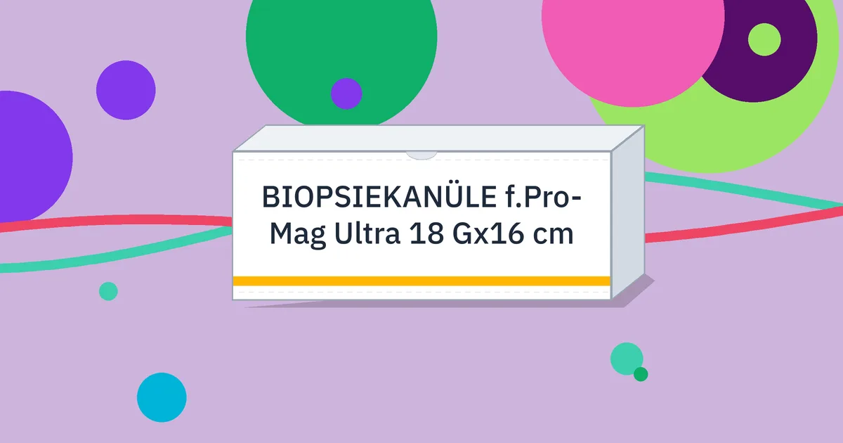 Symbolbild: Packung mit der Aufschrift BIOPSIEKANÜLE f.Pro-Mag Ultra 18 Gx16 cm (PZN 04210088) – Verfügbarkeit und Bezug in Apotheken in Frankfurt am Main