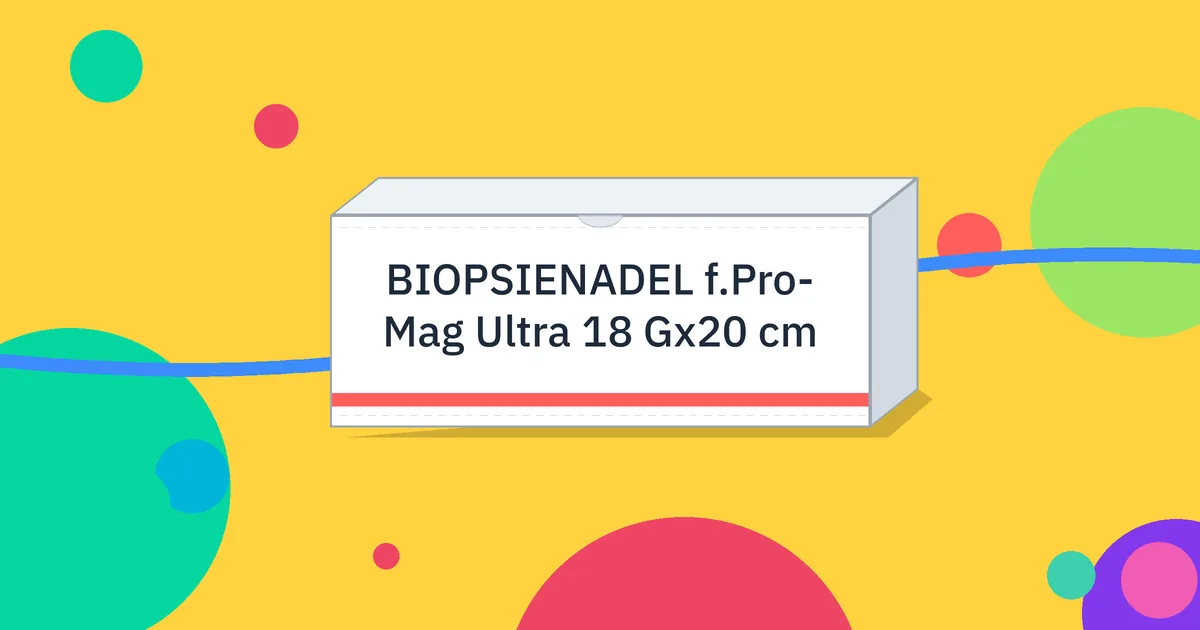 Symbolbild: Packung mit der Aufschrift BIOPSIENADEL f.Pro-Mag Ultra 18 Gx20 cm (PZN 07566851) – Verfügbarkeit und Bezug in Apotheken in Frankfurt am Main