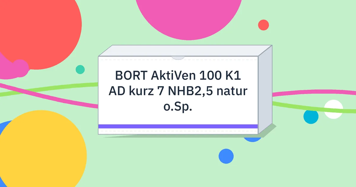 Symbolbild: Packung mit der Aufschrift BORT AktiVen 100 K1 AD kurz 7 NHB2,5 natur o.Sp. (PZN 17498375) – Verfügbarkeit und Bezug in Apotheken in Frankfurt am Main