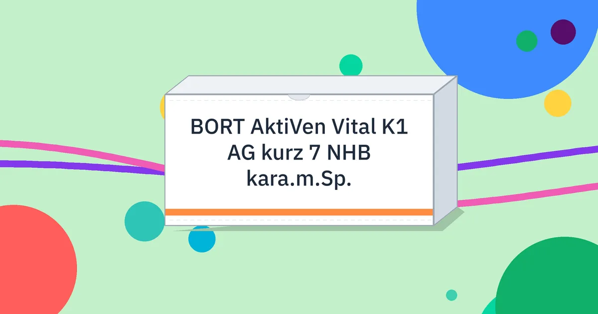 Symbolbild: Packung mit der Aufschrift BORT AktiVen Vital K1 AG kurz 7 NHB kara.m.Sp. (PZN 13735312) – Verfügbarkeit und Bezug in Apotheken in Frankfurt am Main