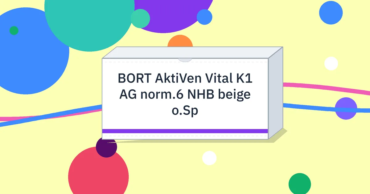 Symbolbild: Packung mit der Aufschrift BORT AktiVen Vital K1 AG norm.6 NHB beige o.Sp (PZN 13730786) – Verfügbarkeit und Bezug in Apotheken in Frankfurt am Main