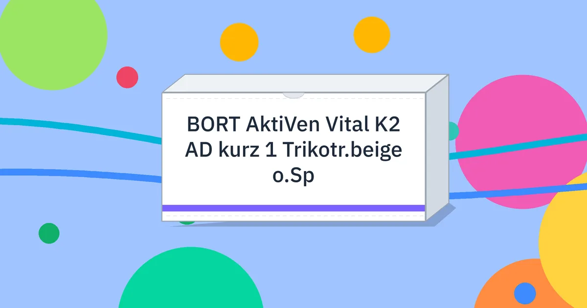 Symbolbild: Packung mit der Aufschrift BORT AktiVen Vital K2 AD kurz 1 Trikotr.beige o.Sp (PZN 13727040) – Verfügbarkeit und Bezug in Apotheken in Frankfurt am Main