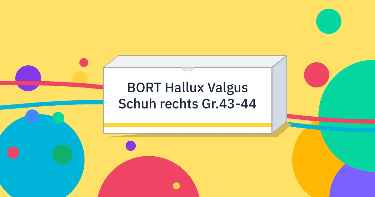 Symbolbild: Packung mit der Aufschrift BORT Hallux Valgus Schuh rechts Gr.43-44 (PZN 08528054) – Verfügbarkeit und Bezug in Apotheken in Frankfurt am Main
