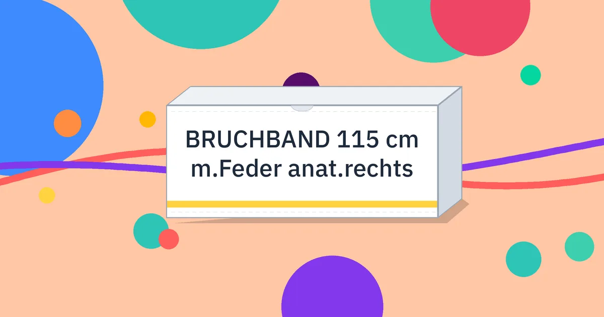 Symbolbild: Packung mit der Aufschrift BRUCHBAND 115 cm m.Feder anat.rechts (PZN 02007644) – Verfügbarkeit und Bezug in Apotheken in Frankfurt am Main