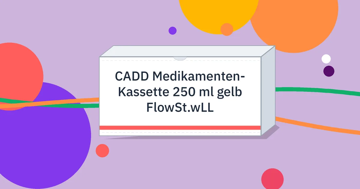 Symbolbild: Packung mit der Aufschrift CADD Medikamenten-Kassette 250 ml gelb FlowSt.wLL (PZN 15434879) – Verfügbarkeit und Bezug in Apotheken in Frankfurt am Main
