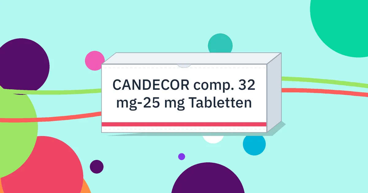 Symbolbild: Packung mit der Aufschrift CANDECOR comp. 32 mg-25 mg Tabletten (PZN 09633669) – Verfügbarkeit und Bezug in Apotheken in Frankfurt am Main