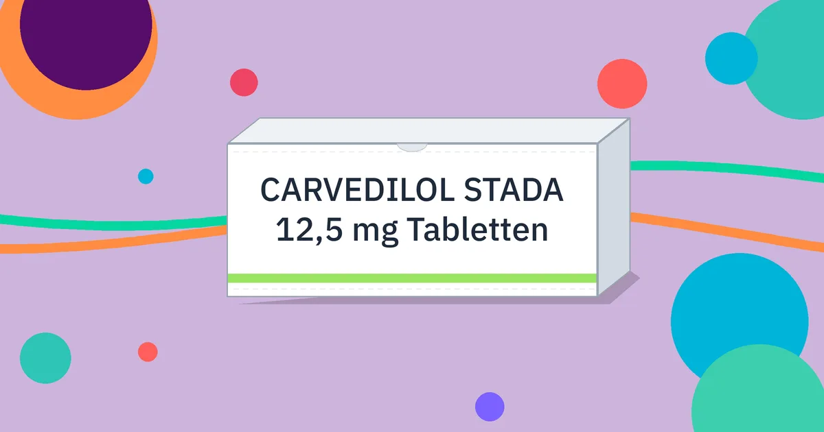 Symbolbild: Packung mit der Aufschrift CARVEDILOL STADA 12,5 mg Tabletten (PZN 03845092) – Verfügbarkeit und Bezug in Apotheken in Frankfurt am Main