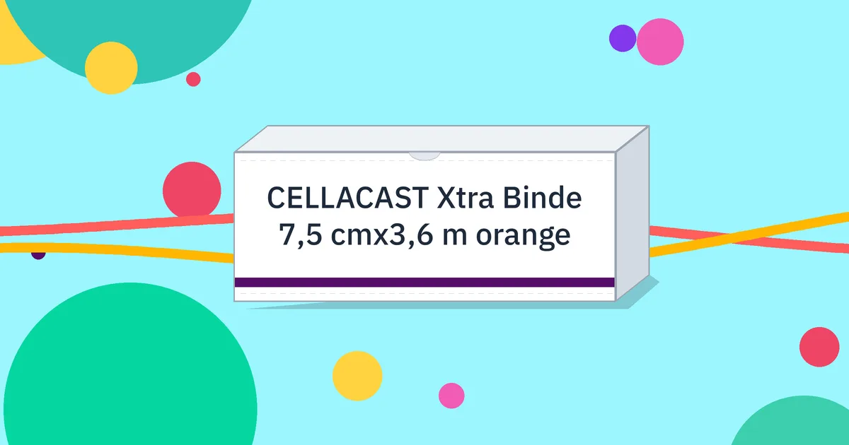 Symbolbild: Packung mit der Aufschrift CELLACAST Xtra Binde 7,5 cmx3,6 m orange (PZN 11382097) – Verfügbarkeit und Bezug in Apotheken in Frankfurt am Main