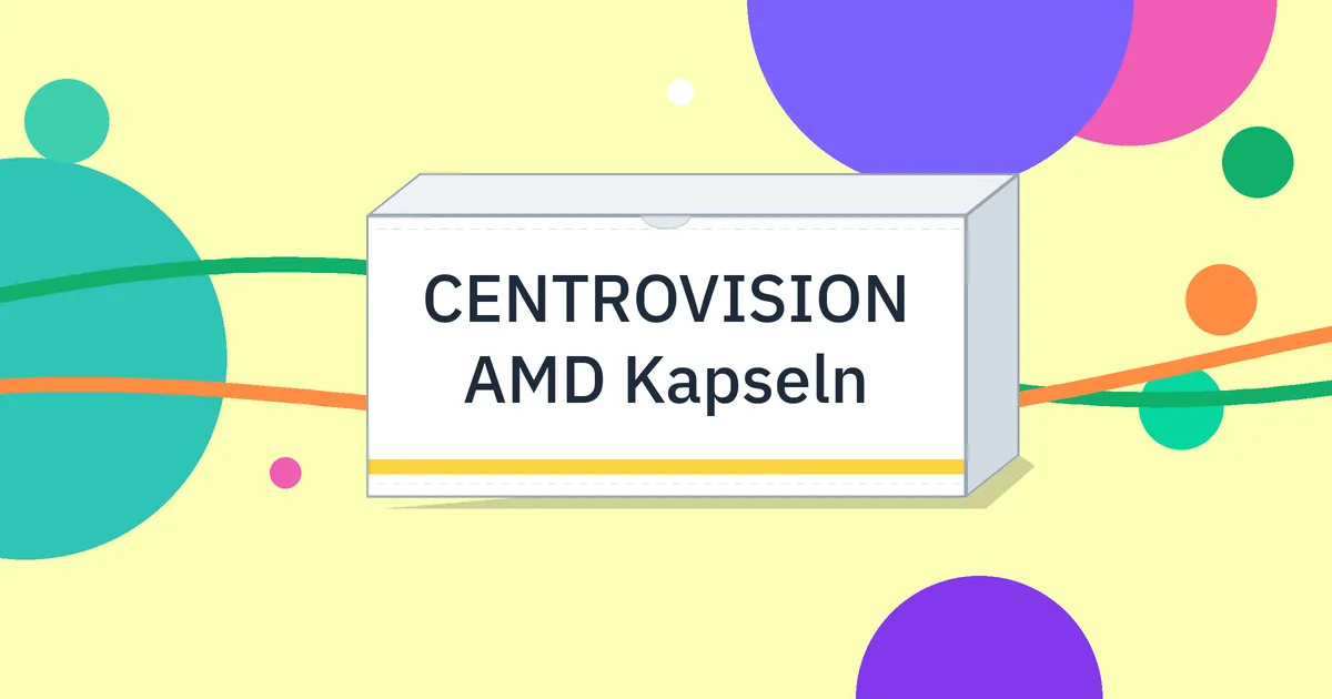 Symbolbild: Packung mit der Aufschrift CENTROVISION AMD Kapseln (PZN 15401288) – Verfügbarkeit und Bezug in Apotheken in Frankfurt am Main