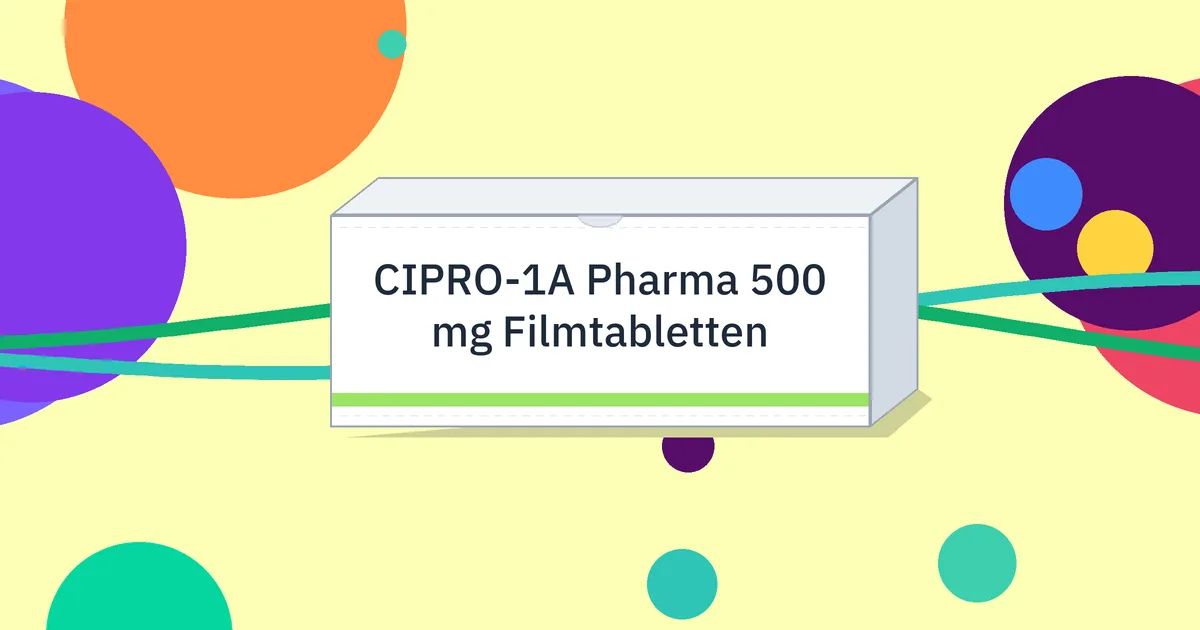 Symbolbild: Packung mit der Aufschrift CIPRO-1A Pharma 500 mg Filmtabletten (PZN 01969996) – Verfügbarkeit und Bezug in Apotheken in Frankfurt am Main