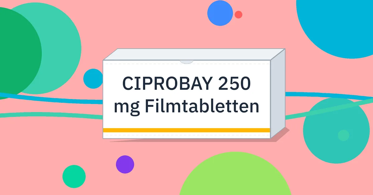 Symbolbild: Packung mit der Aufschrift CIPROBAY 250 mg Filmtabletten (PZN 02804926) – Verfügbarkeit und Bezug in Apotheken in Frankfurt am Main