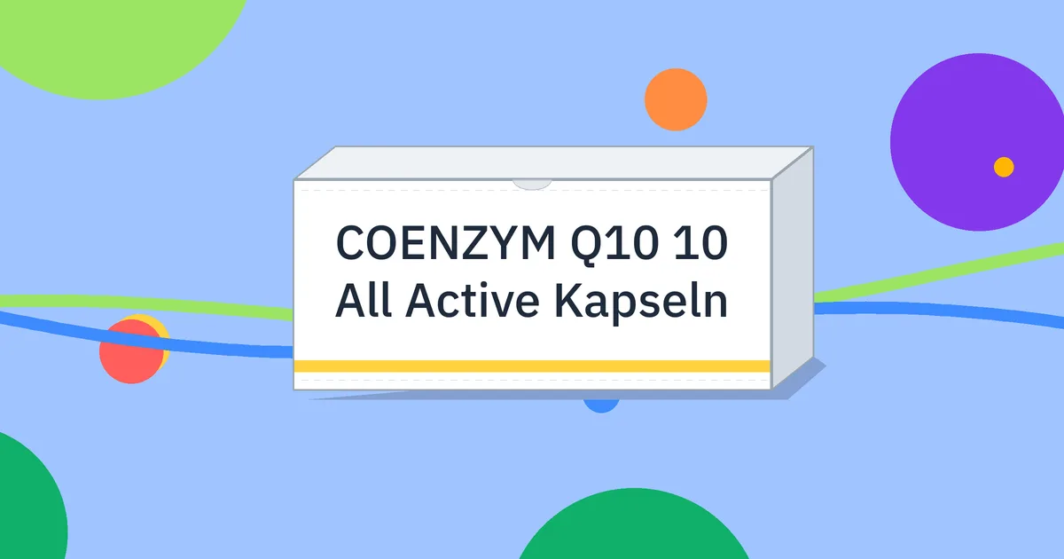 Symbolbild: Packung mit der Aufschrift COENZYM Q10 10 All Active Kapseln (PZN 00243464) – Verfügbarkeit und Bezug in Apotheken in Frankfurt am Main