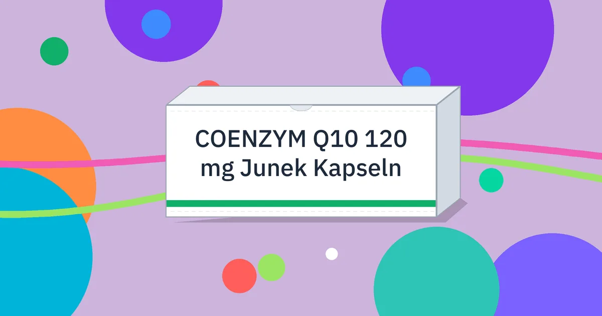 Symbolbild: Packung mit der Aufschrift COENZYM Q10 120 mg Junek Kapseln (PZN 09720061) – Verfügbarkeit und Bezug in Apotheken in Frankfurt am Main