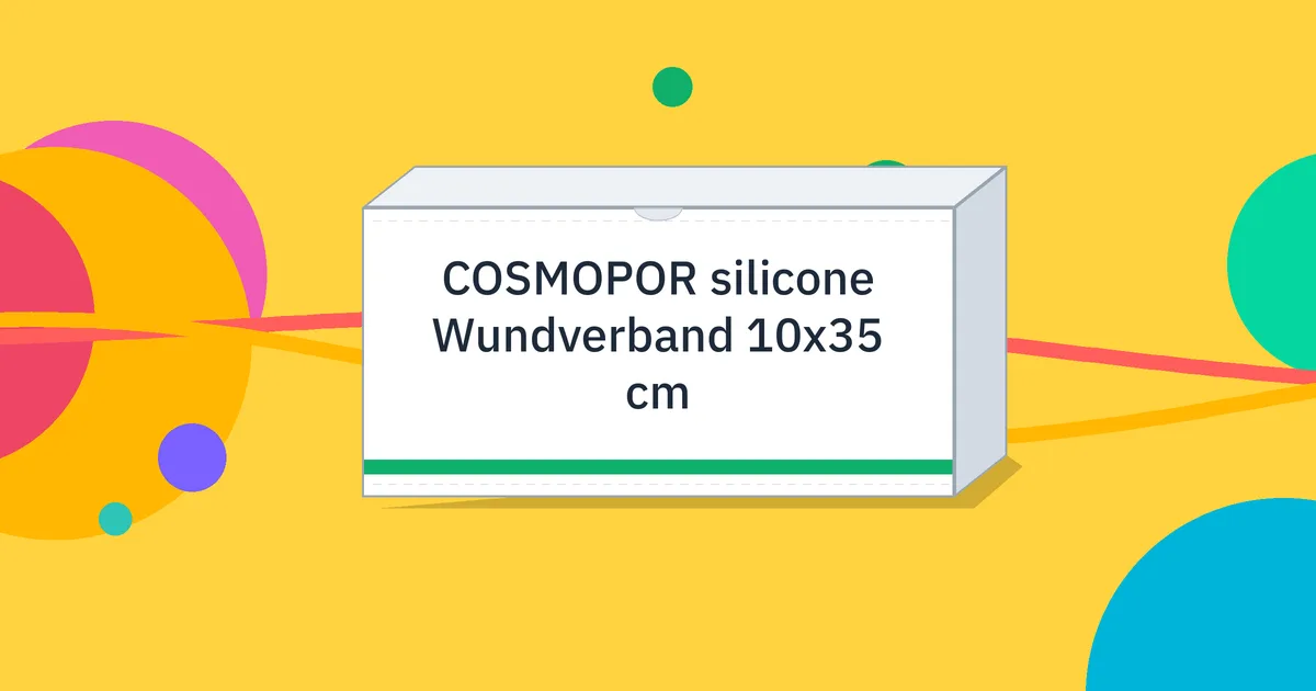 Symbolbild: Packung mit der Aufschrift COSMOPOR silicone Wundverband 10x35 cm (PZN 18729954) – Verfügbarkeit und Bezug in Apotheken in Frankfurt am Main