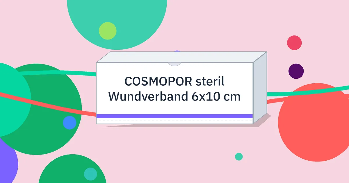 Symbolbild: Packung mit der Aufschrift COSMOPOR steril Wundverband 6x10 cm (PZN 16205129) – Verfügbarkeit und Bezug in Apotheken in Frankfurt am Main