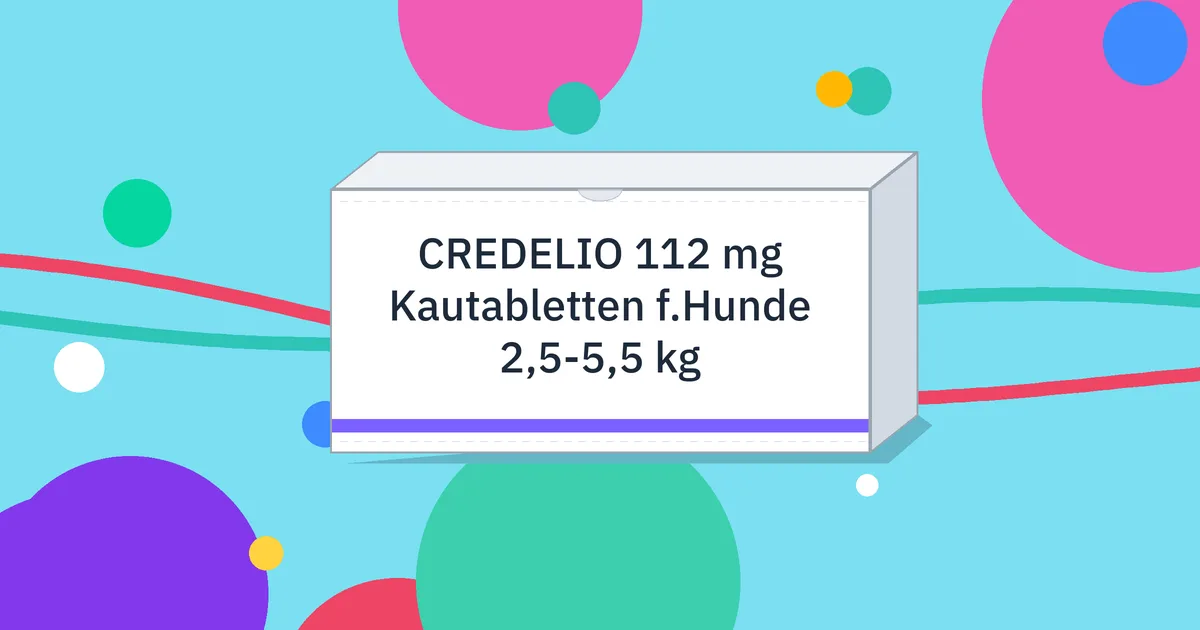 Symbolbild: Packung mit der Aufschrift CREDELIO 112 mg Kautabletten f.Hunde 2,5-5,5 kg (PZN 14371562) – Verfügbarkeit und Bezug in Apotheken in Frankfurt am Main