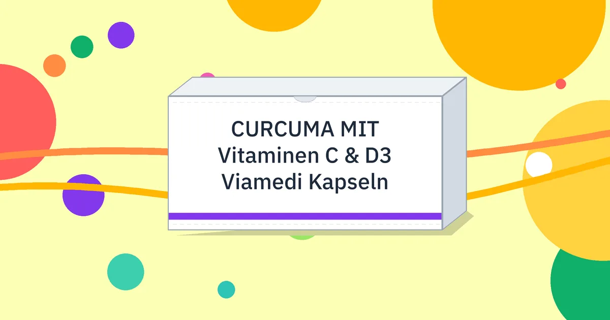 Symbolbild: Packung mit der Aufschrift CURCUMA MIT Vitaminen C & D3 Viamedi Kapseln (PZN 18411548) – Verfügbarkeit und Bezug in Apotheken in Frankfurt am Main