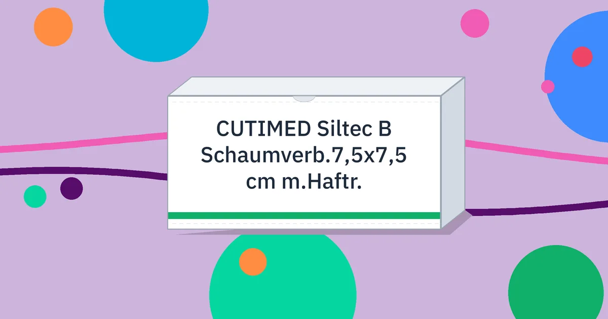 Symbolbild: Packung mit der Aufschrift CUTIMED Siltec B Schaumverb.7,5x7,5 cm m.Haftr. (PZN 17451356) – Verfügbarkeit und Bezug in Apotheken in Frankfurt am Main