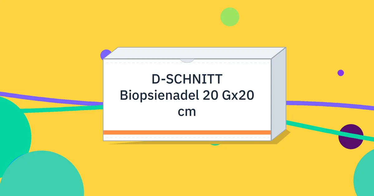 Symbolbild: Packung mit der Aufschrift D-SCHNITT Biopsienadel 20 Gx20 cm (PZN 10356956) – Verfügbarkeit und Bezug in Apotheken in Frankfurt am Main